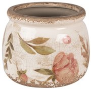 Béžový keramický obal na květináč s malbou růží Tilda – 12x10 cm