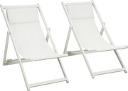 Sada 2 skládacích hliníkových lehátek Outsunny s 5 polohově nastavitelným opěradlem a polštářem pod hlavu pro terasu, zahradu a venkovní použití 58x96