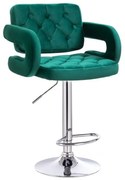 LuxuryForm DESIGN Barová židle ADRIA VELUR s kulatou stříbrnou podstavou - zelená