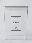 LNĚNÉ SEMÍNKO – průhledná samolepka na dózu, základní písmo, 6 x 8 cm | DomaLEP