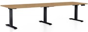 Výškově nastavitelný stůl OfficeTech Long, 260 x 80 cm, černá podnož, dub kamenný