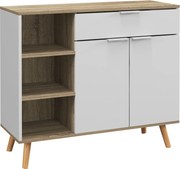 HOMCOM Moderní obývací pokoj komoda s kuchyňskou komodou, 1 zásuvka, 2 tichá dvířka a nastavitelné police do jídelny, chodby a ložnice 95x35x85 cm Bíl