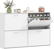 HOMCOM Bílý botník Moderní organizér na boty se 4 výklopnými šuplíky a nastavitelnými policemi pro 16-24 párů bot do předsíně 120x24x81 cm | Aosom