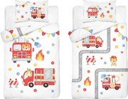 Detexpol Dětská bambusová sada ložního prádla 100x135 bílá s hasiči a zvířátky – 4782 B – Baby Bamboo