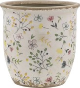 Béžový antik keramický obal květináč s květy Cavaillon M - Ø 14,5*14,5 cm