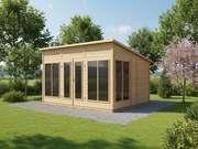 nejzahradnidomek.cz - Dřevěný domek PAMPA XL s pultovou střechou, barva natur, (3,2 × 3,95 m), R_PAMPA_XL