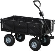 Zahradní vozík Outsunny s kapacitou 300 kg, transportní vozík s nafukovacími koly, odnímatelný kryt, rukojeť, přední náprava, zahradní vozík 114 L, už