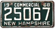Americká SPZ New Hampshire 1968 Green 25067