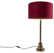 Stolní lampa v art deco stylu bronzová s červeným sametovým stínítkem 35 cm - Pisos