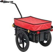 HOMCOM přívěs na kolo, nosnost 40 kg — ruční vozík s voděodolným potahem 600D Oxford, odrazky, ocelový rám a madla, 144 x 59 x 80 cm, červeno-černý