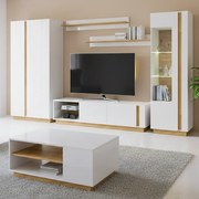 Obývací stěna ARCO se skříní | 6 dílů | 344 cm + 100x60 cm | bílá mat/lesk/dub grandson