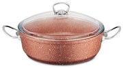 Růžový nízký hliníkový hrnec s poklicí Güral Porselen Classic, ø 26 cm