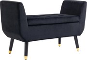 HOMCOM Luxusní čalouněná lavice s úložným prostorem a područkami, sametový polyester, kaučukové dřevo, černá, 107x42x65cm do obývacího pokoje a předs…