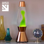Mathmos Astro Copper, originální lávová lampa, měděná s čirou tekutinou a zelenou lávou, výška 43cm