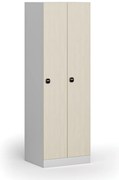 Kovová šatní skříňka S1, 2 oddíly, 1850 x 600 x 500 mm, RFID zámek, laminované dveře, bříza