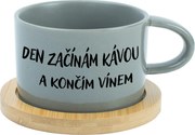 DEN ZAČÍNÁM KÁVOU A KONČÍM VÍNEM - šedý hrníček makronka 200 ml