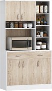 HOMCOM Kuchyňský bufet s dveřmi, zásuvkami a otevřenými přihrádkami, 100L x 39W x 181,5H cm Bílý a Dřevěný | Aosom