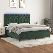 Box spring postel s matrací a LED tmavě zelená 160x200 cm samet