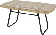 Polyratanový zahradní stůl, 90 x 50 x 45 cm, odolný proti UV záření Odkládací stolek se skleněnou deskou z přírodního dřeva