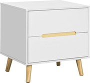 Noční stolík HOMCOM se 2 zásuvkami a dřevěnými nohami pro ložnici, obývací pokoj a kancelář, moderní styl 50x40x50,5 cm Bílý | Aosom
