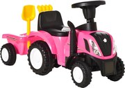 HOMCOM Traktor bez pedálů pro děti 12-36 měsíců s odnímatelným přívěsem, autíčko s houkačkou, světlomety, sedadlo na podlaze, nosnost 25 kg, rozměry 9