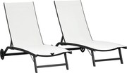 Outsunny Sada 2 Zahradních Lehátků s Polohovatelným Hliníkovým Rámem a Kolečky na Pláž a Bazén 165x66x102 cm Matt Bílá | Aosom