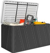 Outsunny 380L zahradní úložná lavice s plynovým pístem a 2 bočními držadly, voděodolná HDPE zahradní úložná sedačka, UV ochrana, 115x60x60 cm, černá a
