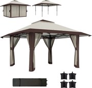 Pavilon Outsunny 4x4m Vodotěsný S Nastavitelnou Výškou Se Záclonami UV 50+ Skládací Party Stan S Nosným Vakem A Písky Na Zahradu Pavilon Na Kempování