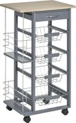 HOMCOM Kuchyňský vozík šetřící prostor v tmavě šedé, potravinový vozík, 1 pracovní deska, 1 zásuvka, 4 kovové koše, 47x37x83cm, Šedý | Aosom