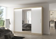 ADRK Furniture Posuvná skříň se zrcadlem a LED osvětlením DENIS 250