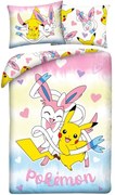 Ložní povlečení z mikrovlákna Pokémoni - motiv Pikachu a Sylveon - 70x90 cm + 140x200 cm