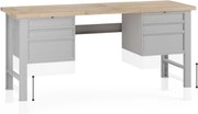 Výškově nastavitelný dílenský stůl G7, buková spárovka, 2000 x 685 x 840-1040 mm, 2x kontejner, 6 zásuvek, šedá