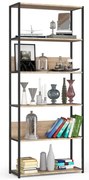 Kovový regál 80 cm, 6 polic, černý / dub sonoma