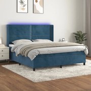 Box spring postel s matrací a LED tmavě modrá 160x200 cm samet