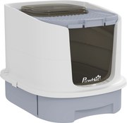 Záchod pro kočky s víkem Vstup přes hlavu Výsuvná vanička s lopatkou pro kočky do 4,5 kg, 40,5x52,5x42,5 cm Šedá barva