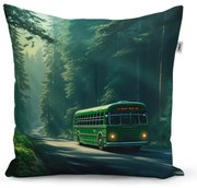 Sablio Polštář Zelený autobus v lese - 40x40 cm