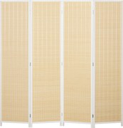 HOMCOM Skládací Oddělovač Místnosti 4 Panely 180x180 cm Ručně Tkaný z Bambusu a Bavlny Elegantní Dekorace do Obývacího Pokoj Bílá | Aosom
