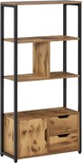 HOMCOM Knihařský regál s kabinetem a 2 úložnými šuplíky, průmyslový styl, 58x24x122 cm, rustikální hnědá