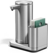 Bezdotykový kovový stojan na mycí prostředky ve stříbrné barvě – simplehuman