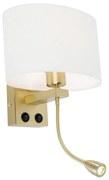 Nástěnná lampa mosazná s oválným lněným stínítkem bílým 25 cm - Brescia Combi