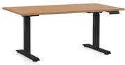 Výškově nastavitelný stůl OfficeTech D, 140 x 80 cm, černá podnož, buk
