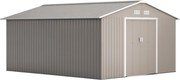 Outsunny Zahradní Kůlna 12,4 m², Zahradní Dům s Plochou Střechou, Posuvné Dveře, Základna, 386 x 340 x 200 cm, Zahradní Kůlna z Pozinkované Oceli, Odo