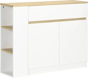 HOMCOM Bílý Kuchyňský Kredenc se 2 Dveřmi, Zásuvkou a 3 Otevřenými Policemi pro Obývací Pokoj a Jídelnu 110x29.5x82 cm | Aosom