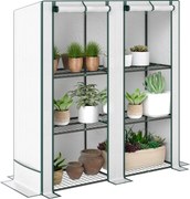 Skleník Outsunny se sedlovou střechou a dvojitými dveřmi, zimní fóliový skleník z oceli, pro balkon a zahradu, skleník na rajčata 144 x 48 x 152 cm, s