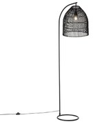 Rustikální stojací lampa černá s ratanem - Sam