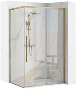 Obdélníkový sprchový kout REA SOLAR 100/dveře x 80/zástěna cm, kartáčovaná zlatá/transparent + vanička Savoy bílá