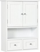 Kleankin Nástěnná skříňka do koupelny - Zavěsná skříňka s 2 dveřmi a 2 šuplíky pro moderní kuchyň 50,8x17,8x66 cm Bílá | Aosom