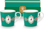 Pip Studio Love Birds sada 2 ks hrnků 225 ml, zelená (Sada hrnků v dárkové krabičce)