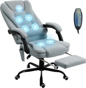 Vinsetto Executive Massage Office Chair — Ergonomic, Height-Adjustable Recliner with Wired Remote, Retractable Footrest, 360° Swivel (Gray) | Aosom