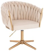 LuxuryForm DESIGN Otočná židle NORDEN VELUR na zlatém kříži - krémová